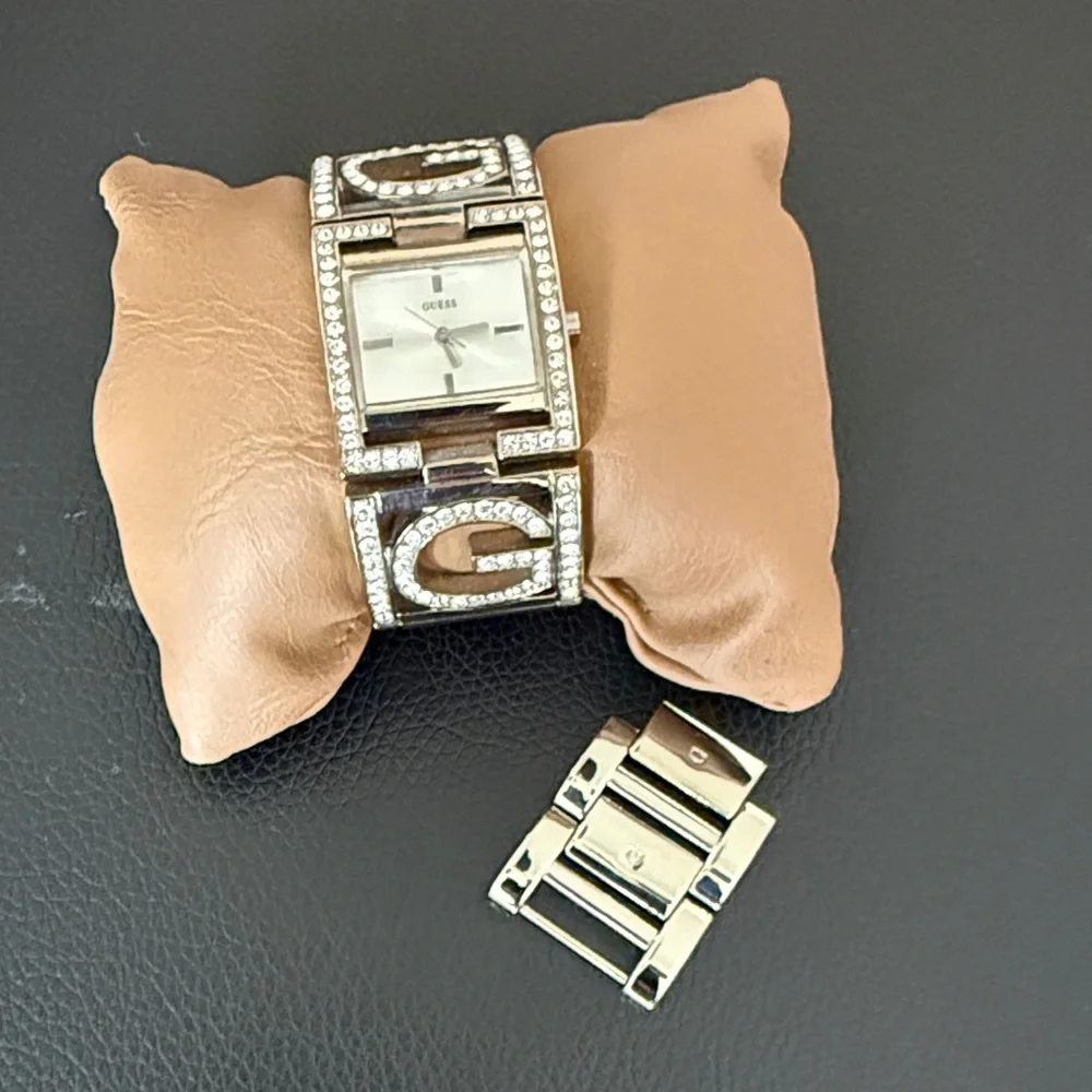 Guess | Accessories | Guess Silver Crystal Logo Bracelet Watch With ...